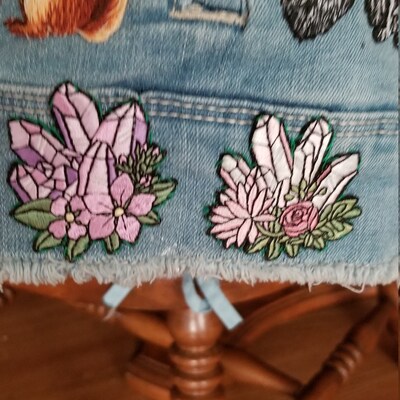Crystal Patch With Flowers Iron on Embroidered Patches Rose Quartz Pink ...