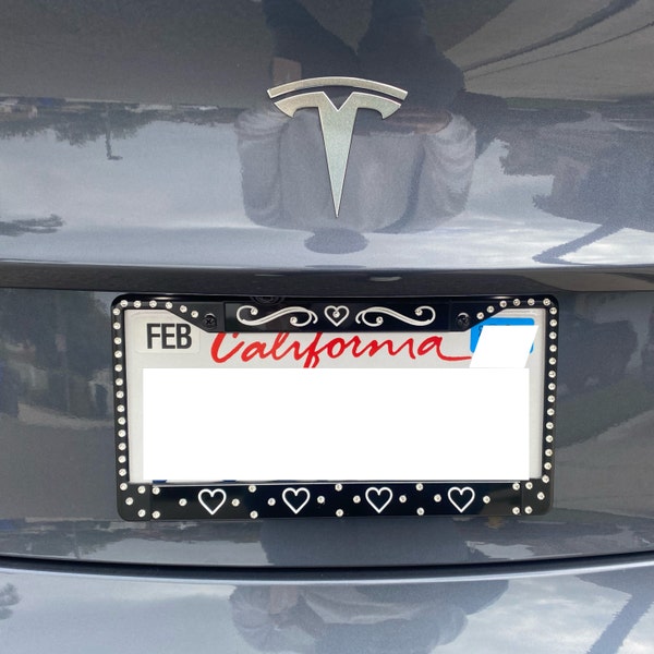Hearts Design Engraved License Plate Frame With Splash of Crystals - Etsy
