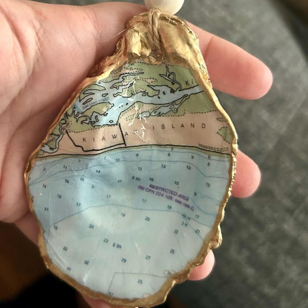 Kiawah Island South Carolina Map Oyster Ornament, Decoupage Shell ...