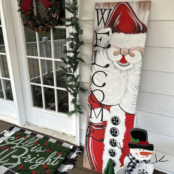 Winter Welcome Santa Sign, Santa Sign, Vertical Front Door Sign ...