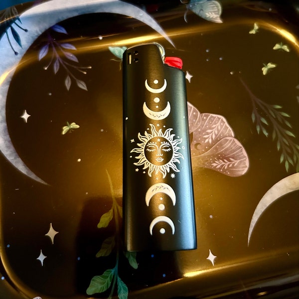 Lighter Sleeve Sun Moon, Lighter Case Moon Phase Print, Metal Lighter ...