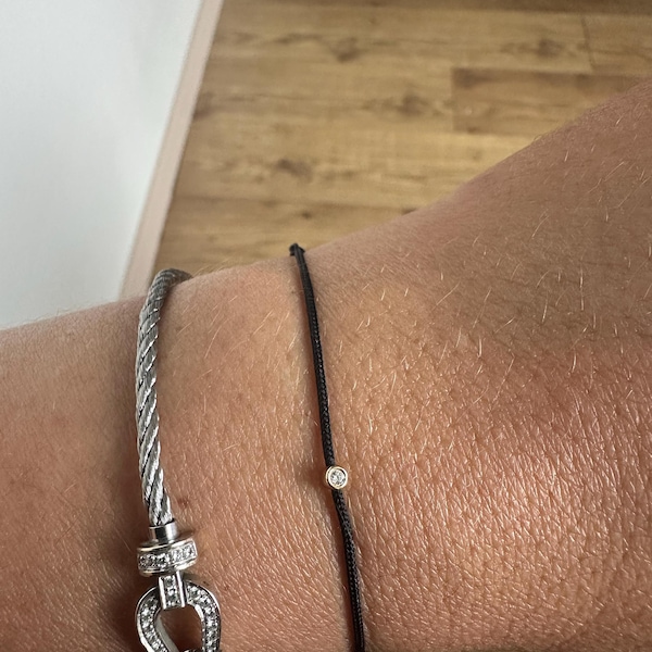 Diamond String Bracelet, 14k Gold & Diamond Friendship Bracelet, Silk ...