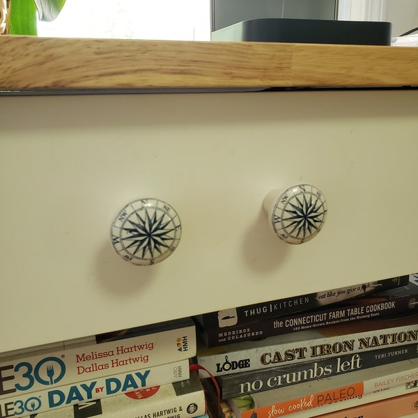 Ceramic Blue and White Compass Knob, Nautical White and Blue Drawer Pull, Coastal Cabinet ...