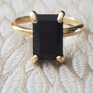 Black Onyx Ring Rectangle Ring Gold Ring Prong Ring - Etsy