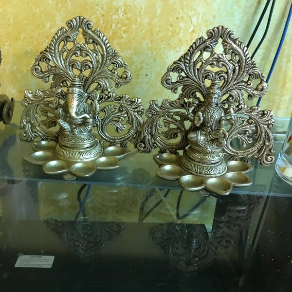 Brass Ganesh Laxmi Arch Diya | Handmade Oil Lamp for Home Temple Indian ...