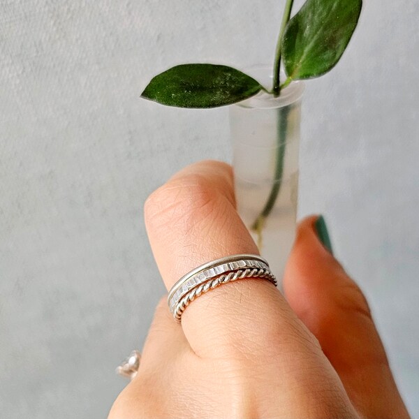 Stackable Minimalist Silver Ring Set, Handmade Stacking Rings for Women ...