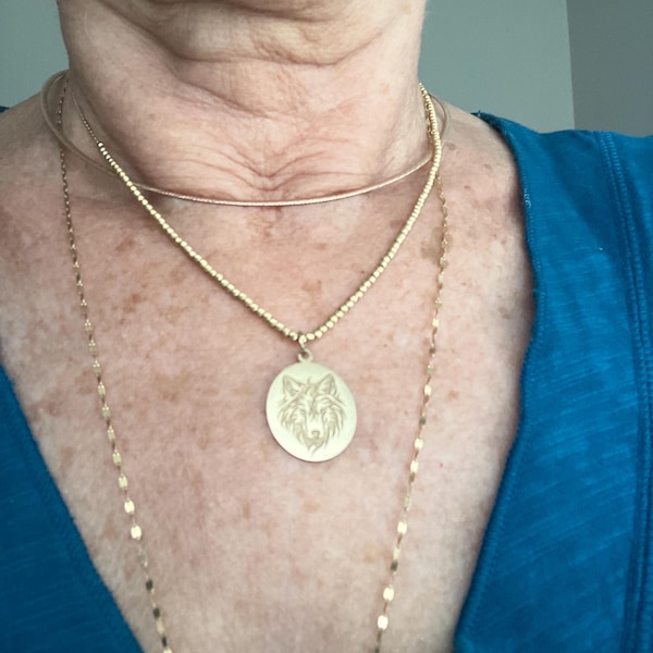 14k Gold Wolf Necklace , Personalized Wolf Pendant , Dainty Wolf ...