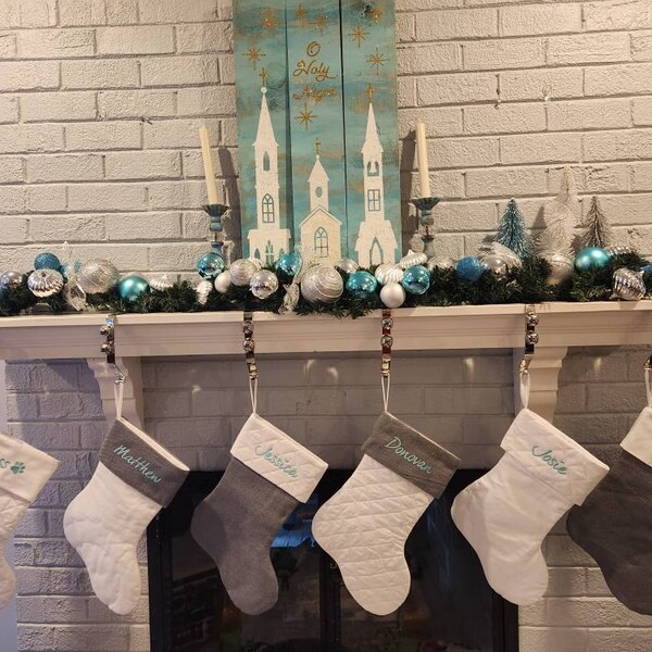 Christmas Stocking. Personalized Christmas Stocking. Gray Silver Burlap ...