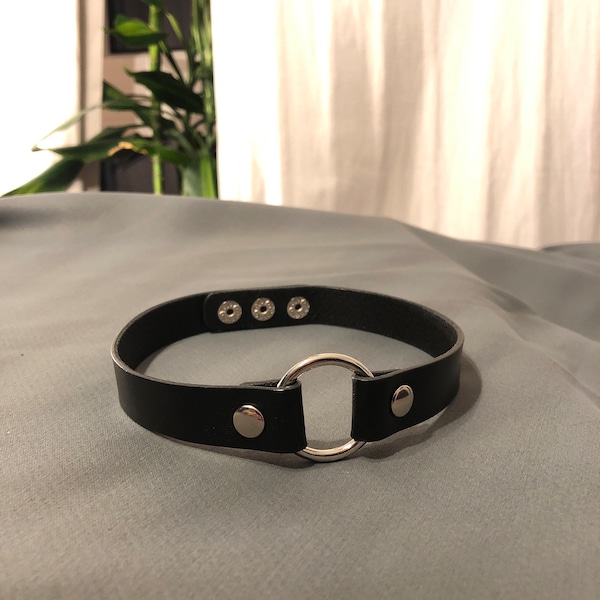 Black Leather Choker O Ring Choker Handmade Unique Choker - Etsy
