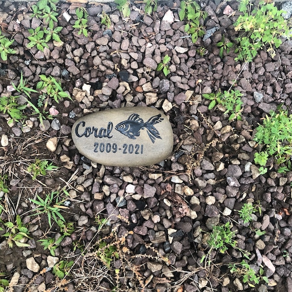 FISH MEMORIAL STONE 9”/10” or 7”/8"or 5”/6" Approx Size. Personalized ...