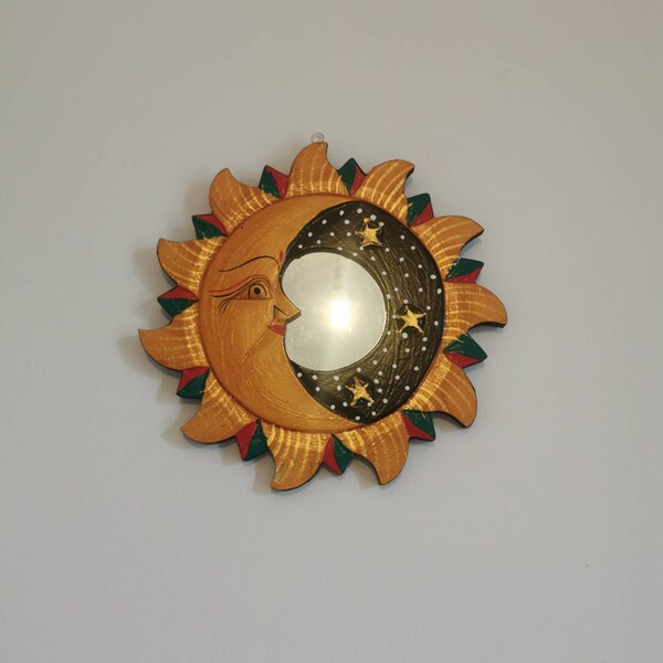 Wooden Sun and Moon Wall Hanging Decorative Mirror - Etsy UK
