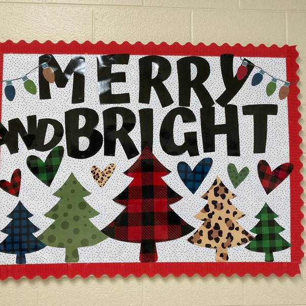 Modern Christmas Bulletin Board Kit, Merry Bright Tree Lights Teacher ...