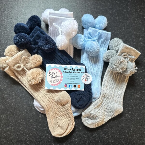 Sage Green Knee High Pom Pom Socks, Baby Boy Socks, Baby Knee High ...