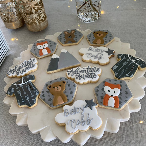 Adventure Awaits Baby Shower Cookies: Woodland Animals Party Favors ...