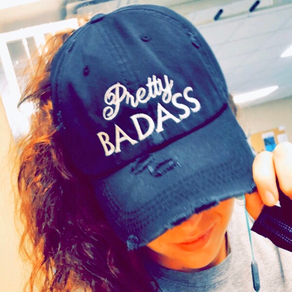 Pretty Badass Hat | Distressed Baseball Cap OR Ponytail Hat for Women ...