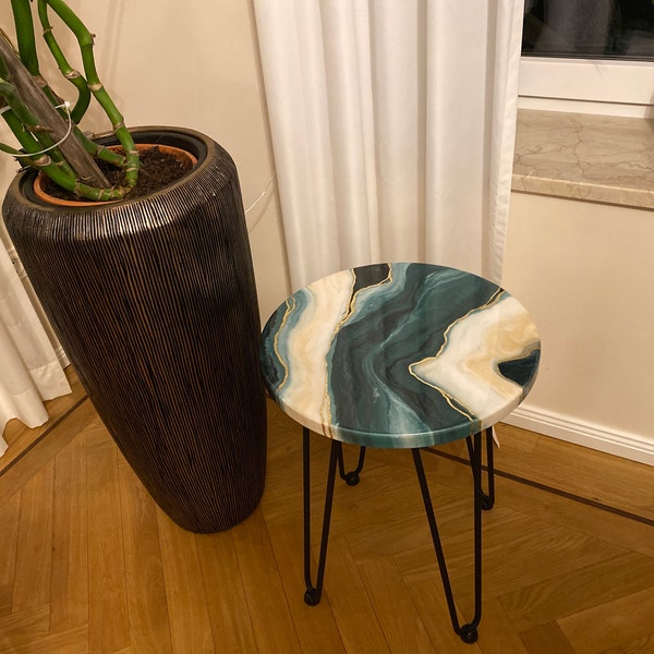 White & Navy Blue Coffee Table, Epoxy Resin Coffee Table, Custom Coffee ...