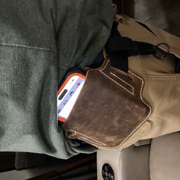 Slanted Leather Phone Holster, Leather Phone Case With Belt Loops ...