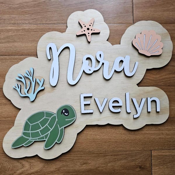 Sea Turtle Name Sign | Ocean Theme Nursery | Wooden Name Sign | Girl ...