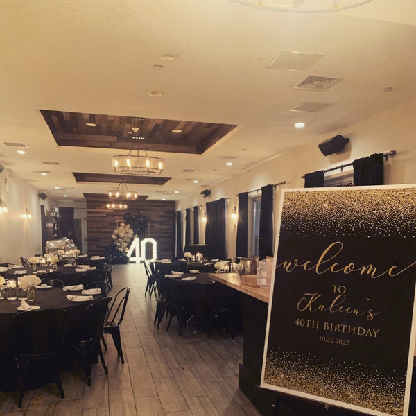 Black and Gold Glitter Party Sign, Printable Welcome Sign, Editable ...