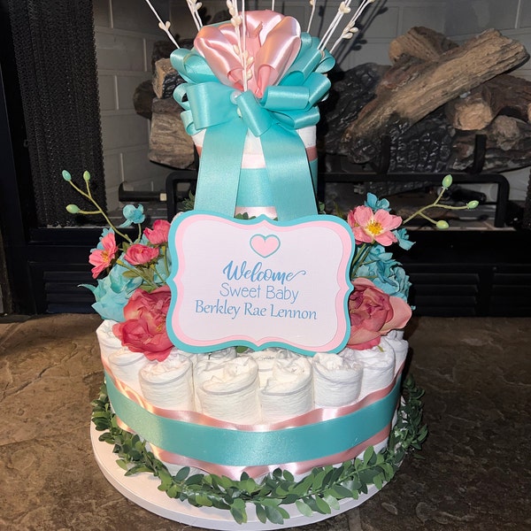 Welcome Baby Girl Tag-diaper Cake Sign-baby Girl Centerpiece-its A Girl ...