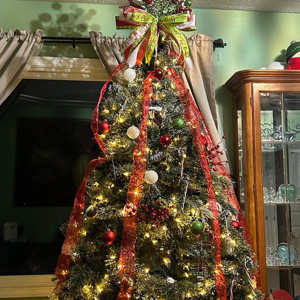 Whimsical Christmas Tree Topper, Red and Green Christmas Tree Topper ...