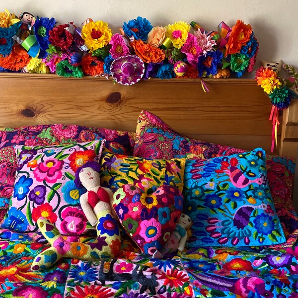 Mexican Heart Pillow / Embroidered Pillow / Colorful Decorative Pillow ...