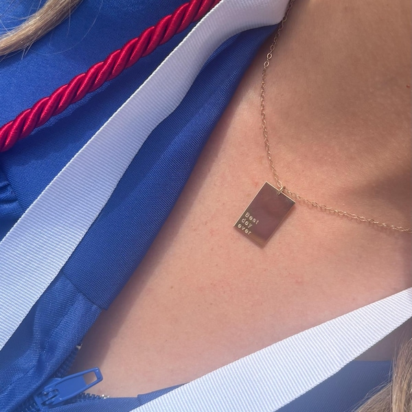 Personalized Rectangle Necklace, Personalized Rectangle Pendant, 14kt ...