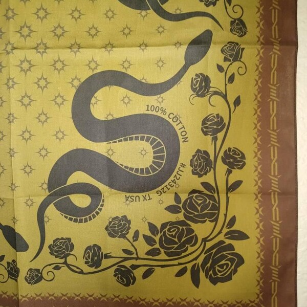 Two Tone Moss Green Gothic Floral Snake Cotton Bandana Rose Square ...