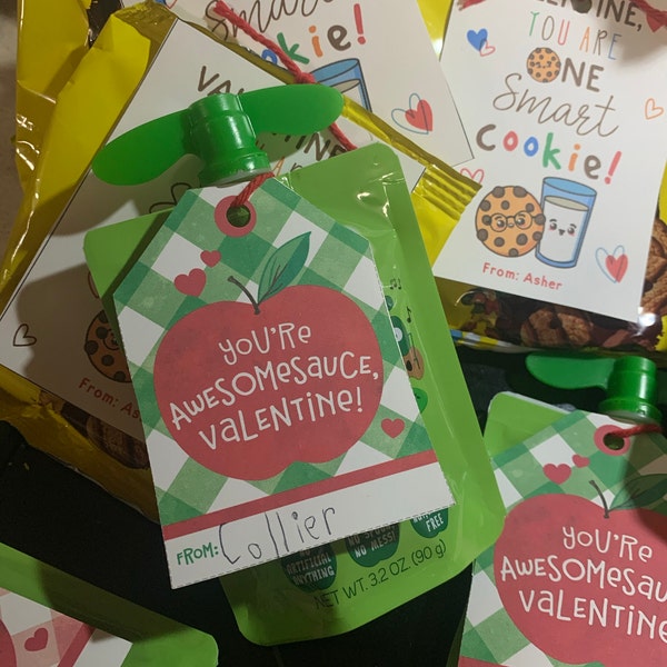 Kids Valentines Kids Valentine Cards Applesauce Valentine Tags ...