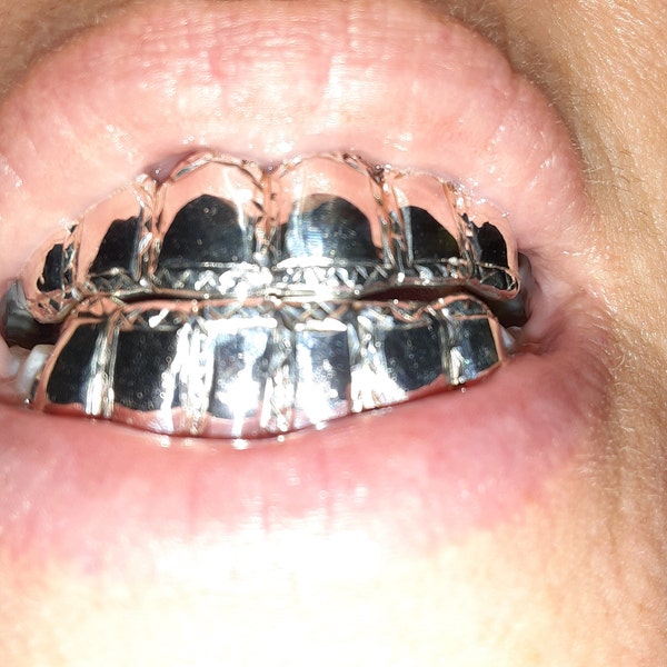 Silver Grillz 925 Sterling Custom Silver Teeth Real Diamond Cut Silver ...