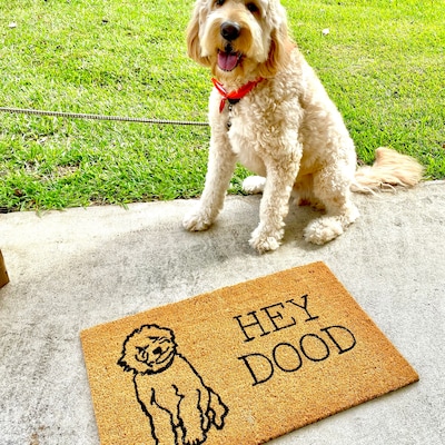 Hey Dood Funny Dog Doormat Golden Doodle Welcome Mat Gift for Dog Lover ...
