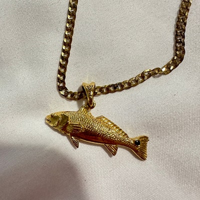 14k Gold Vermeil Redfish V.2 Necklace, Redfish in Action Charm, Red ...