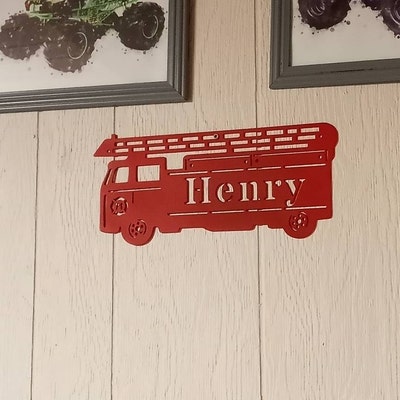 Fire Engine Ladder Truck Monogram, Fireman, Metal Sign, Art, Wall Decor ...