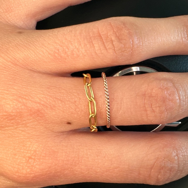 Dainty Paper Clip Chain Ring in Gold, Sterling Silver, Rose Gold ...