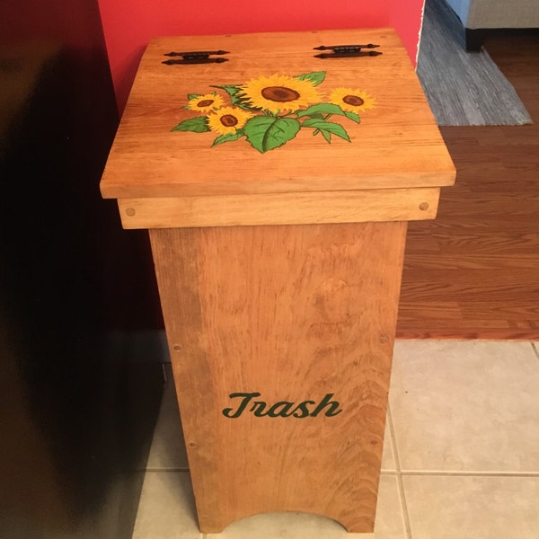 Wooden Trash Bin,handmade Wooden Trash Bin,primitive Decor,kitchen ...