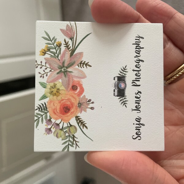 Floral Circle Frame Printed Personalized Business Card, 2 Sided SQUARE ...