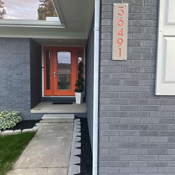Modern House Numbers - Concrete With Orange Yellow Acrylic - Vertical ...