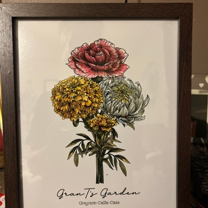 Birth Flower Family Bouquet, Birth Month Flower Art Custom, Hand Drawn ...