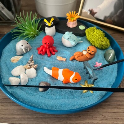 Mini Ocean Zen Garden Beach Sand Blue Desk Accessory Fun DIY Kit Back ...