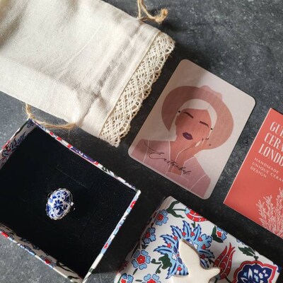 Black Ceramic Tile Ring Hand Painted Artisan Ring Handmade - Etsy