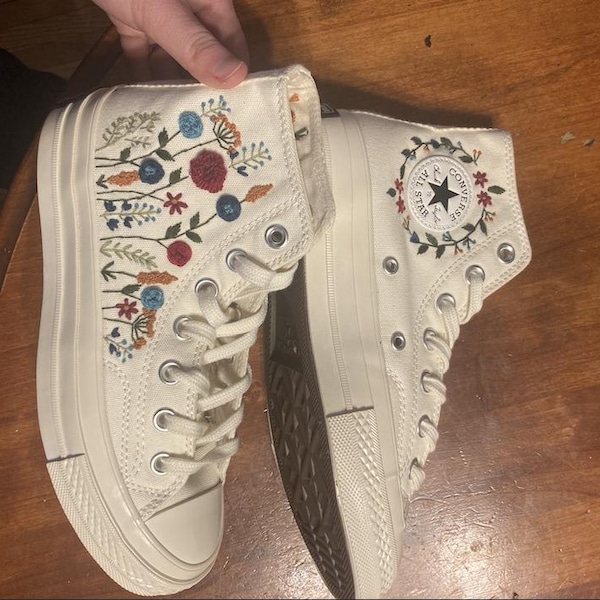 Custom Embroidered Converse Chuck Taylor All Star Shoes, Cat and Flower ...