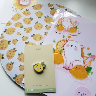 Kawaii Lemon Cat Art Print Kawaii Cute Cat Print Katnipp Illustrated ...