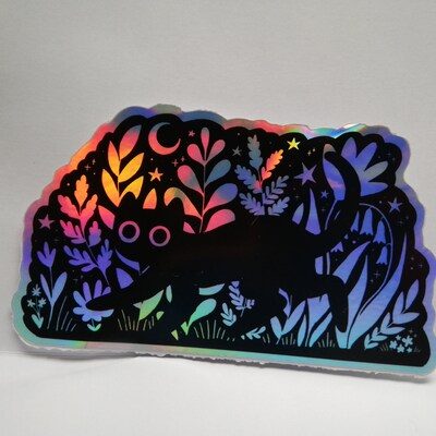 Black Cat Holographic Sticker midnight Stroll Cute Gift for Cat Lover ...