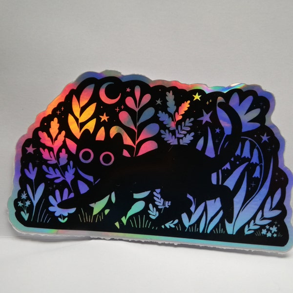 Black Cat Holographic Sticker - "midnight Stroll" - Cute Gift for Cat ...