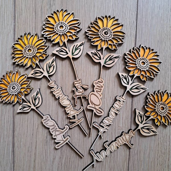 Sunflower Laser Cut Out Stick With Tag for Laser Cutting Art Valentine ...