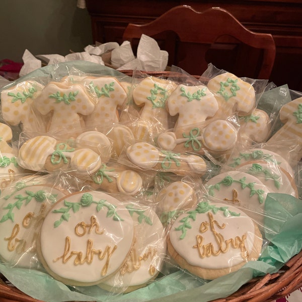 Greenery Baby Shower Sugar Cookies, Gender Neutral Baby Shower, Gold ...