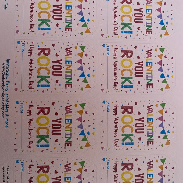 You Rock Valentine's Day Gift Tags, Kids Classroom Pop Rocks Printable ...