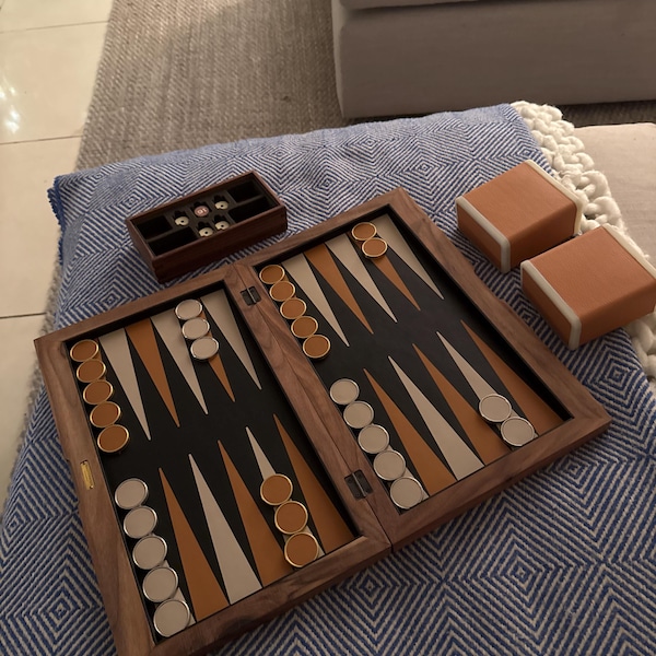 Premium Backgammon Set, 14"inch Backgammon Board Game, Walnut Brass ...