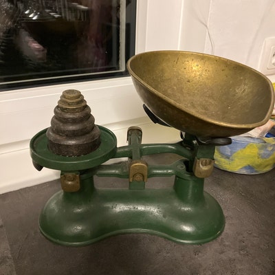 Vintage Large Very Heavy Black Cast Iron Kitchen Balance Scales With ...
