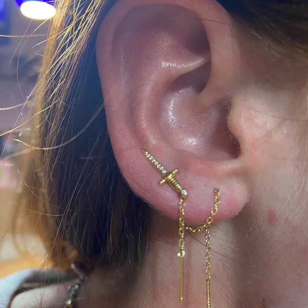 Dainty Threader Earrings • Gold Long Chain Threader Earrings • Silver ...